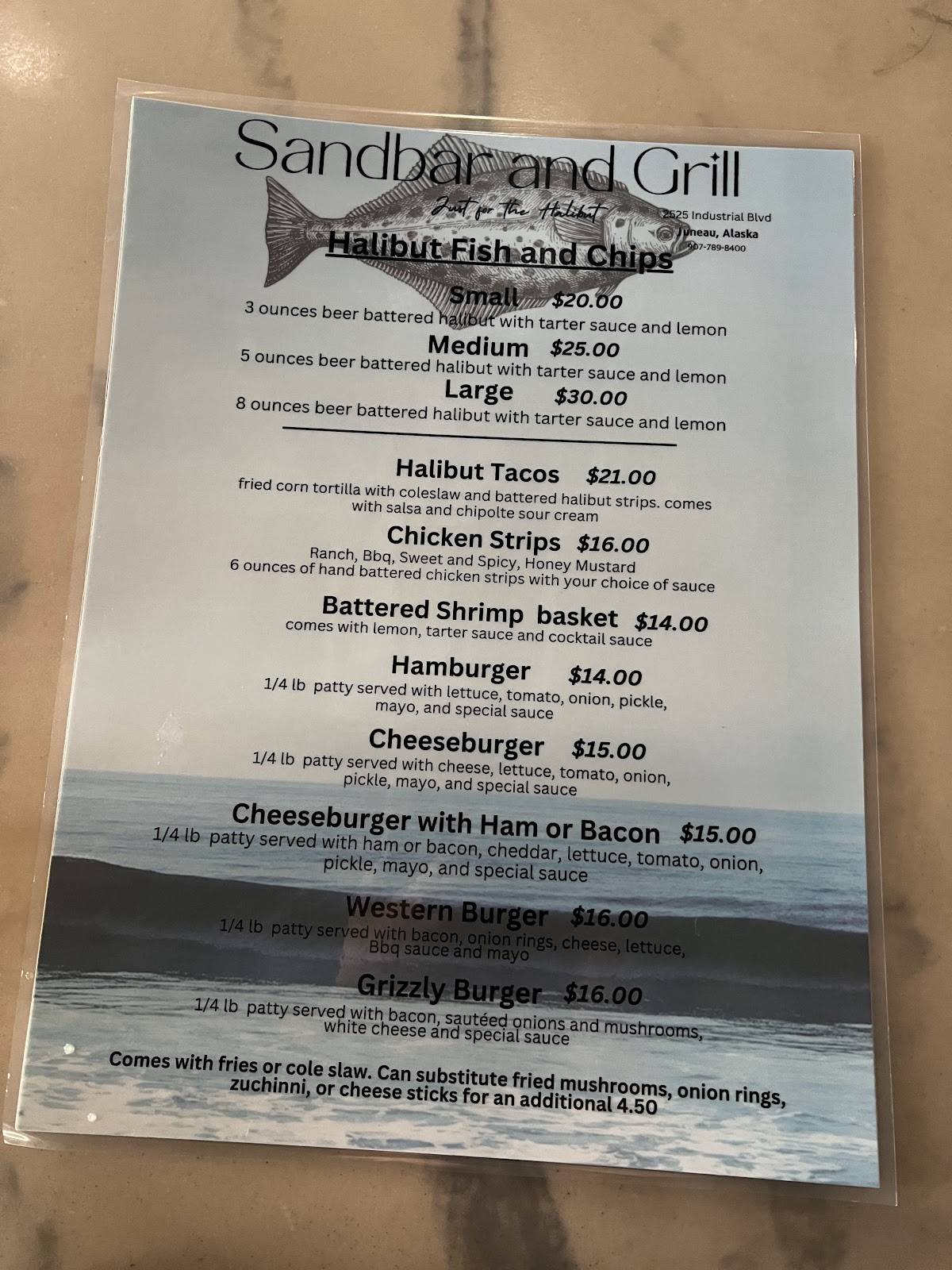 Menu at Sandbar & Grill, Juneau