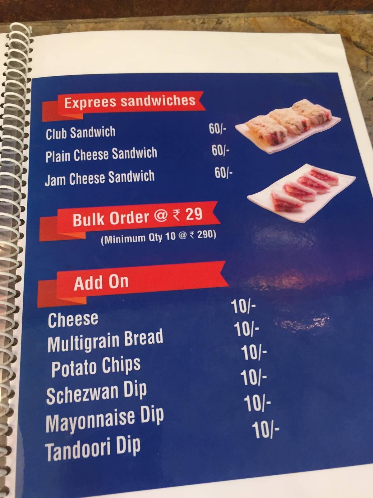 Menu at Sandwich express, Pune