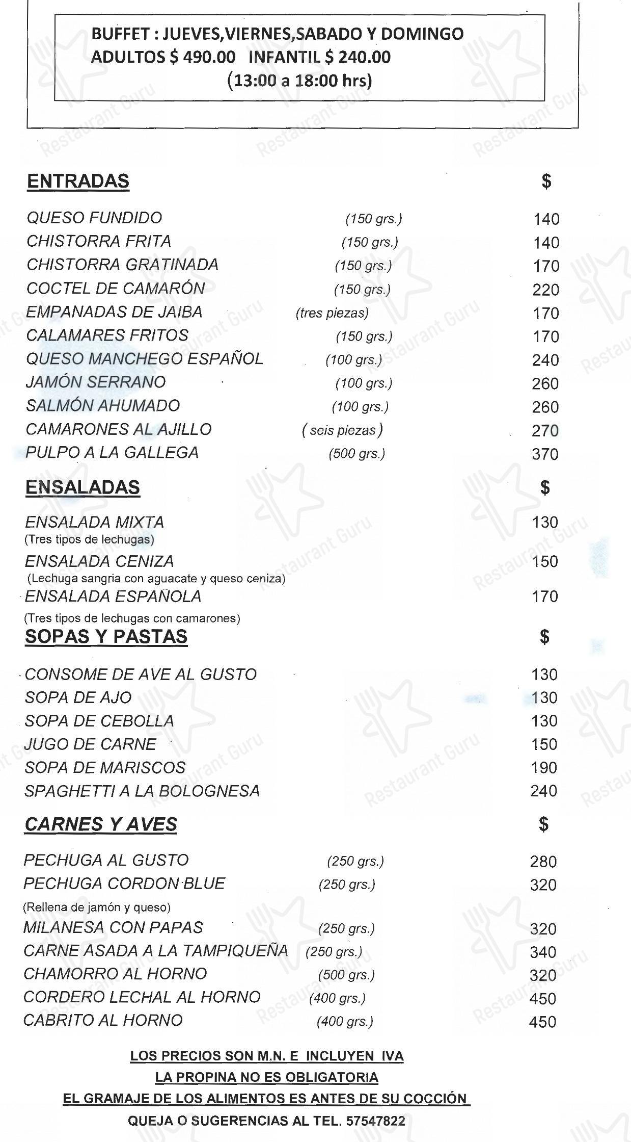 Carta del restaurante Sant Yago, Ciudad del México, Av. Montevideo 409
