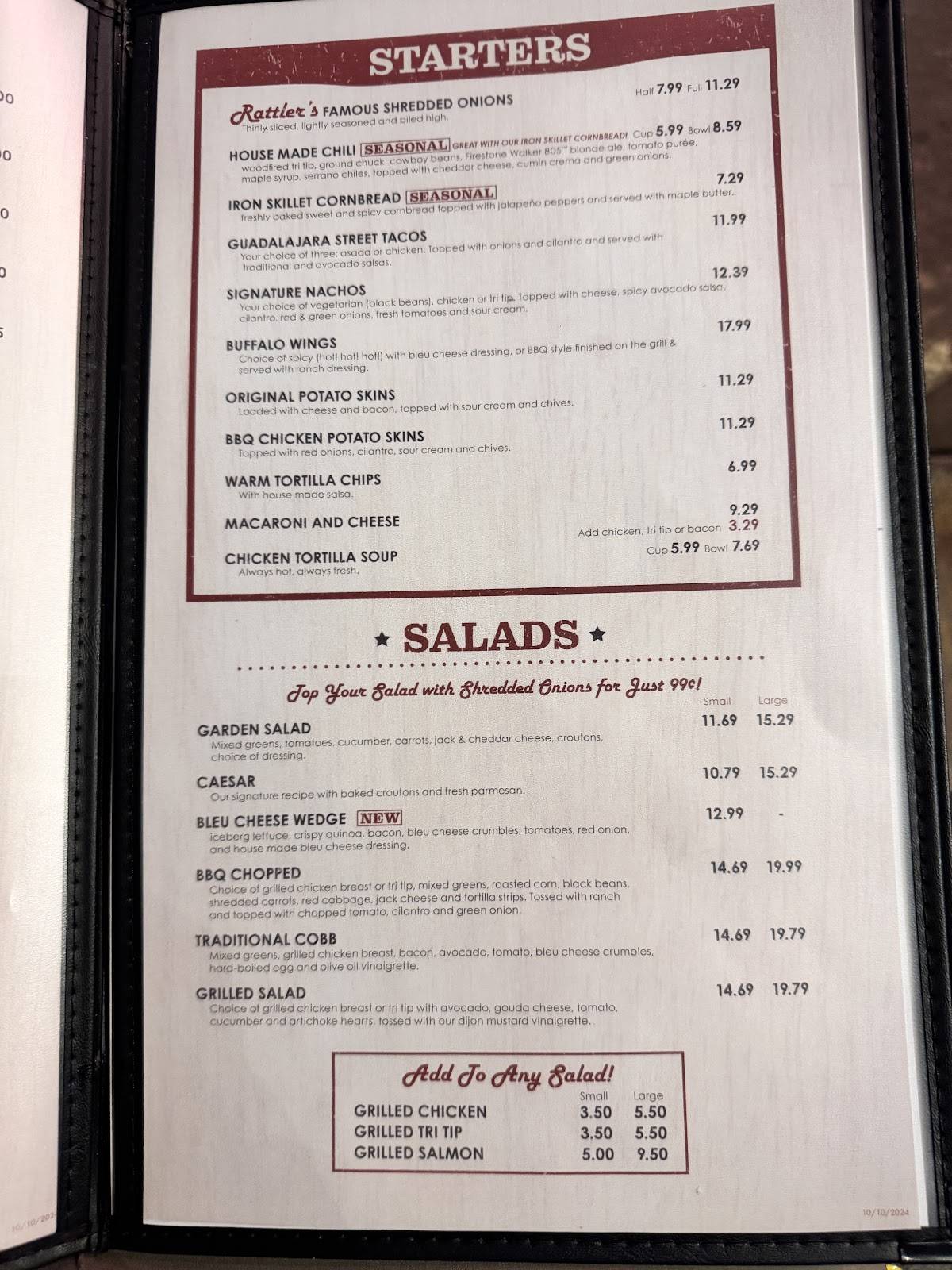 Menu at Rattler's Bar B Que, Santa Clarita
