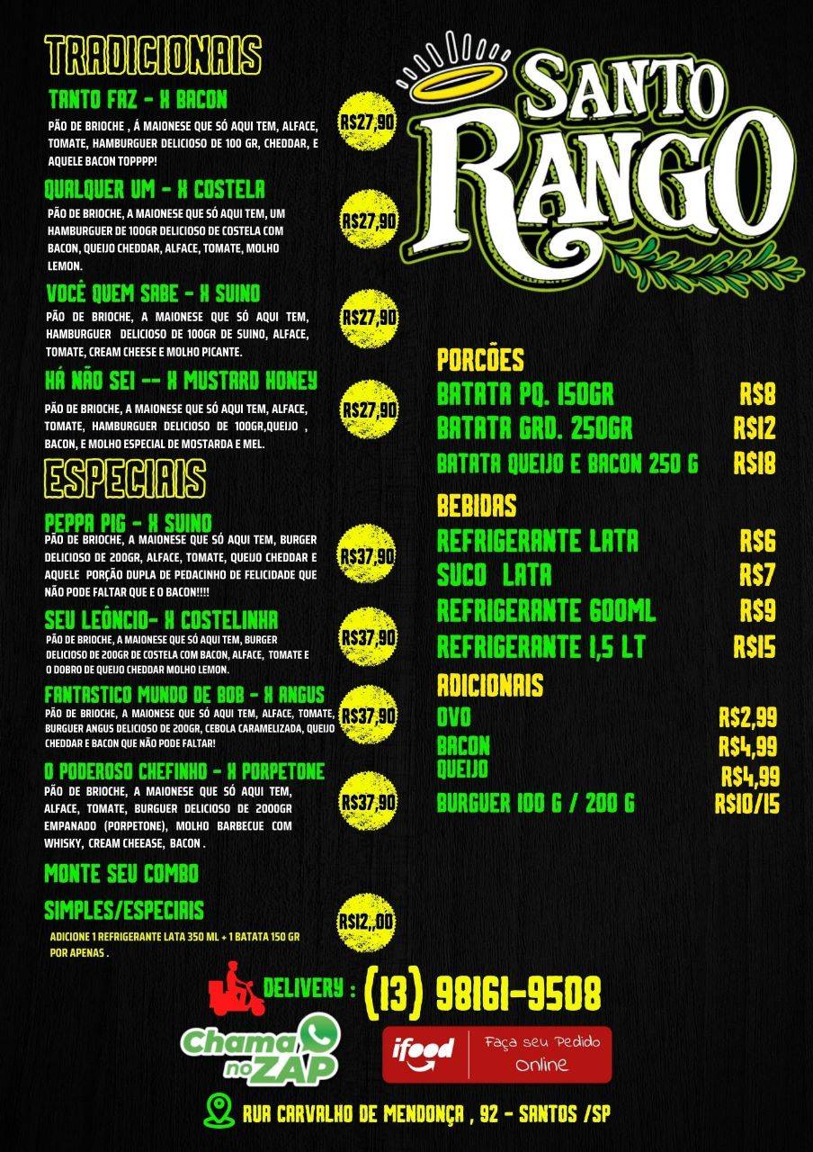 Menu em Santo Rango Hamburgueria restaurante, Santos