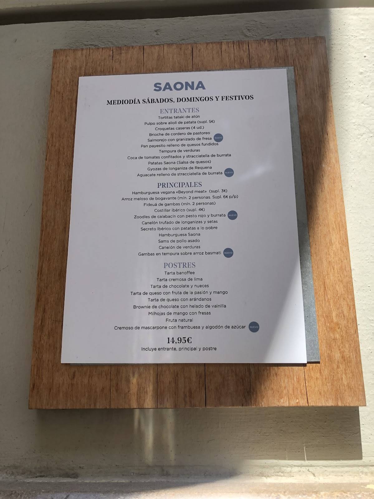 Carta del restaurante Saona Martínez Cubells, Valencia, Carrer del ...