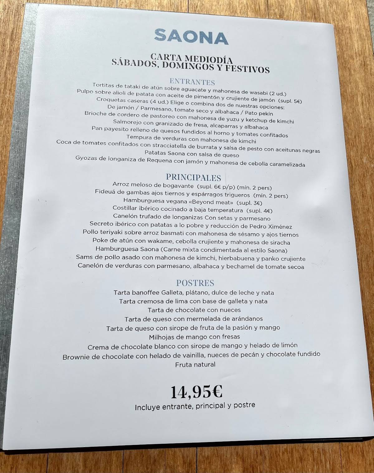 Carta del restaurante Saona Martínez Cubells, Valencia, Carrer del ...