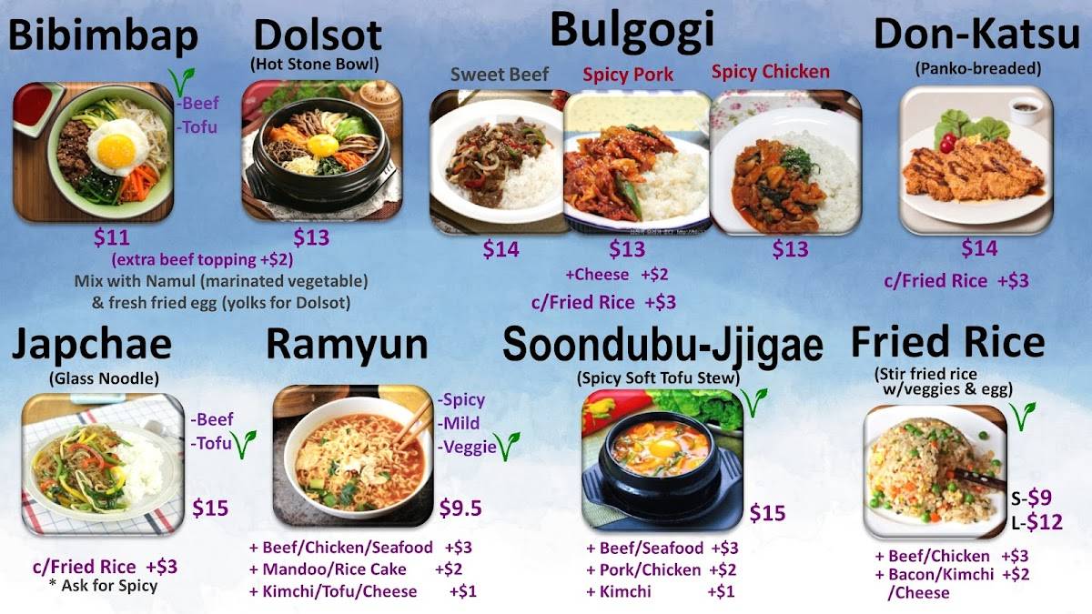 Menu at Sarang restaurant, Louisville