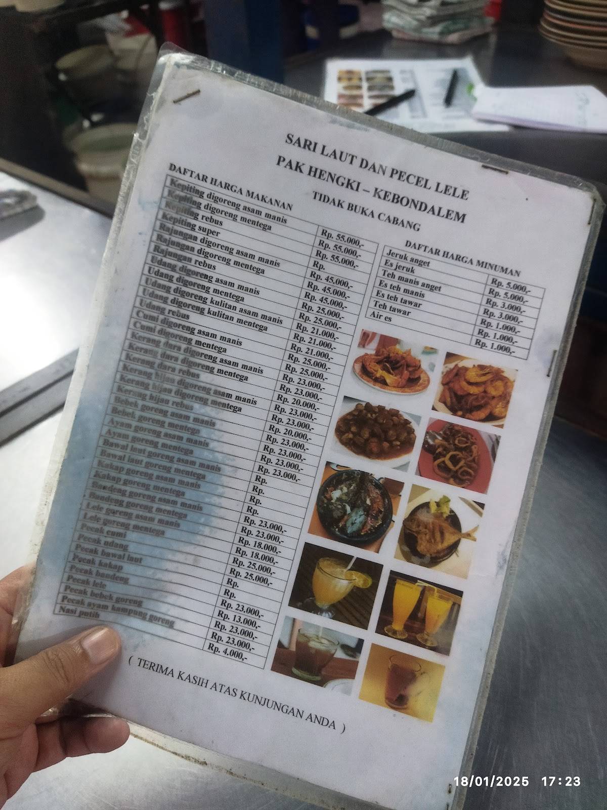 Menu at Sari Laut dan Pecel Lele Pak Hengki - Kebondalem restaurant ...