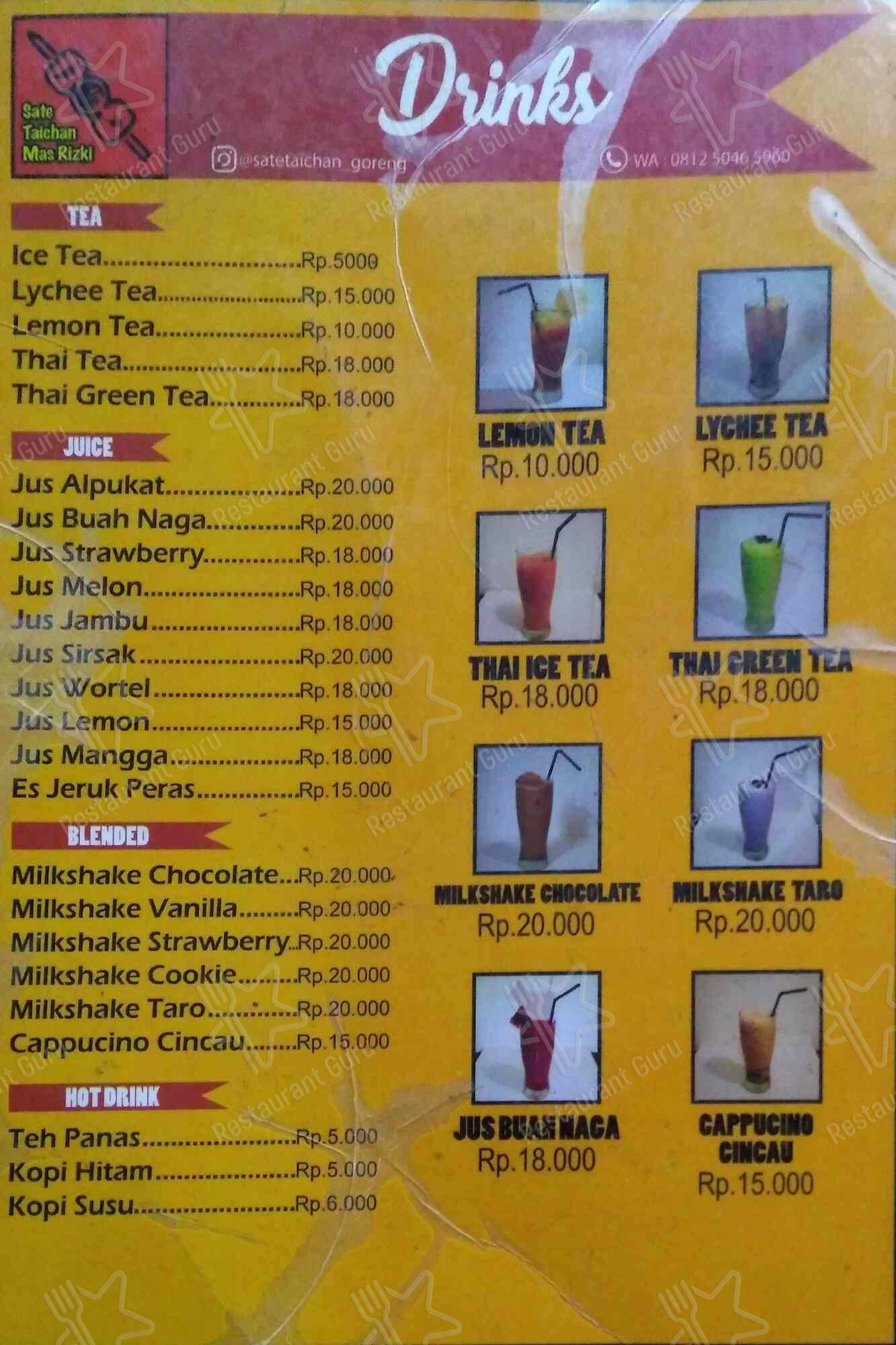 Carta del restaurante Sate Taichan Goreng Mas Rizki, South Jakarta ...