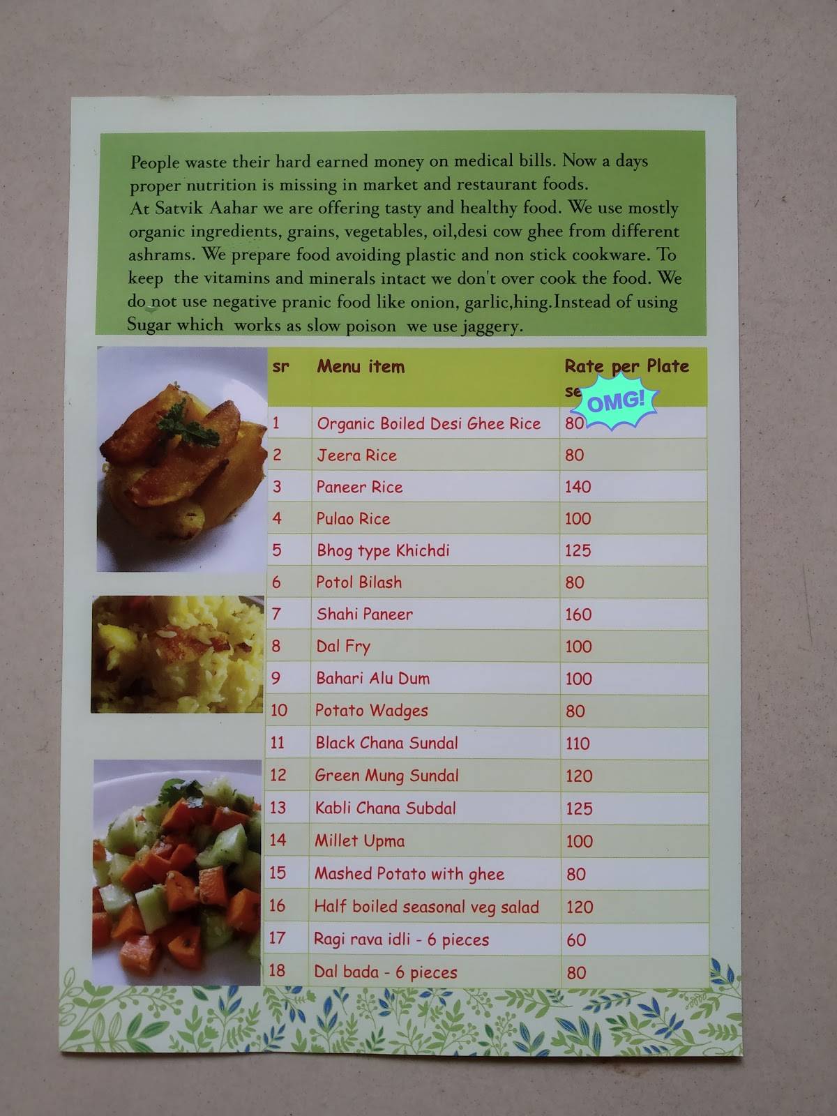 Menu at Satvik Aahar, Kolkata