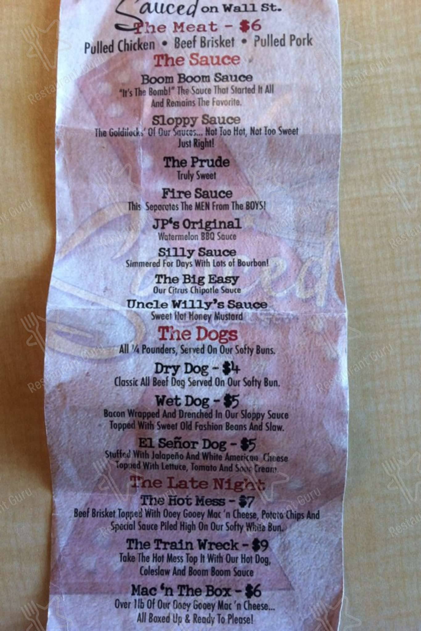 Menu at Sauced pub & bar, Orlando