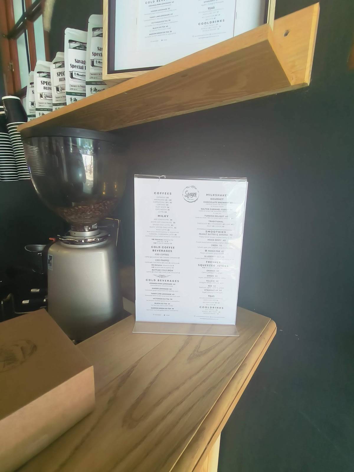 Menu at Savages Fine Food restaurant, Port Elizabeth