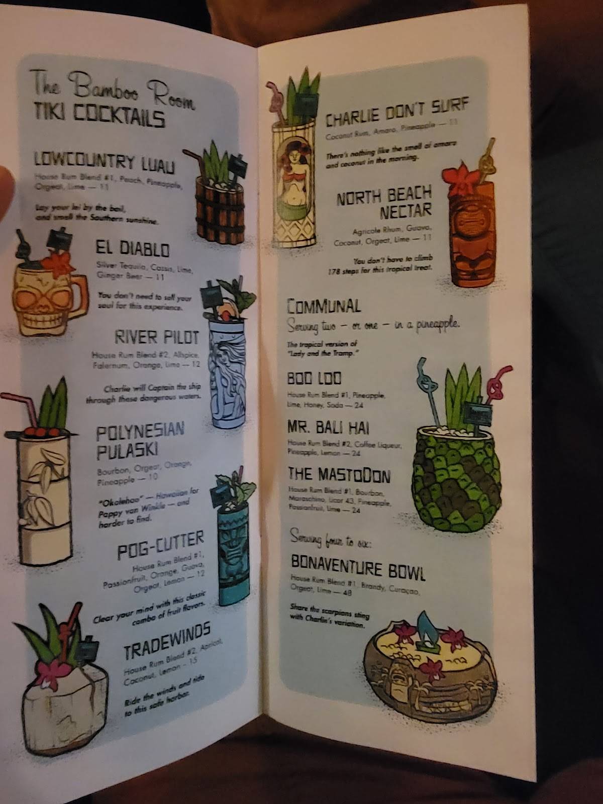 Menu at The Bamboo Room Tiki Bar, Savannah