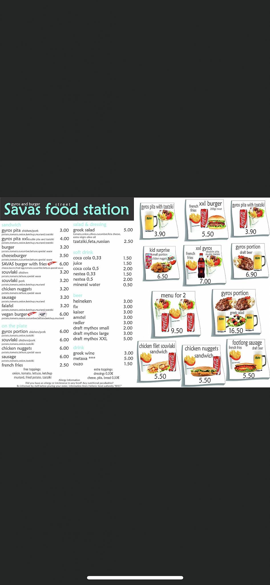 Menu at Savas Street Food Station, Paralia