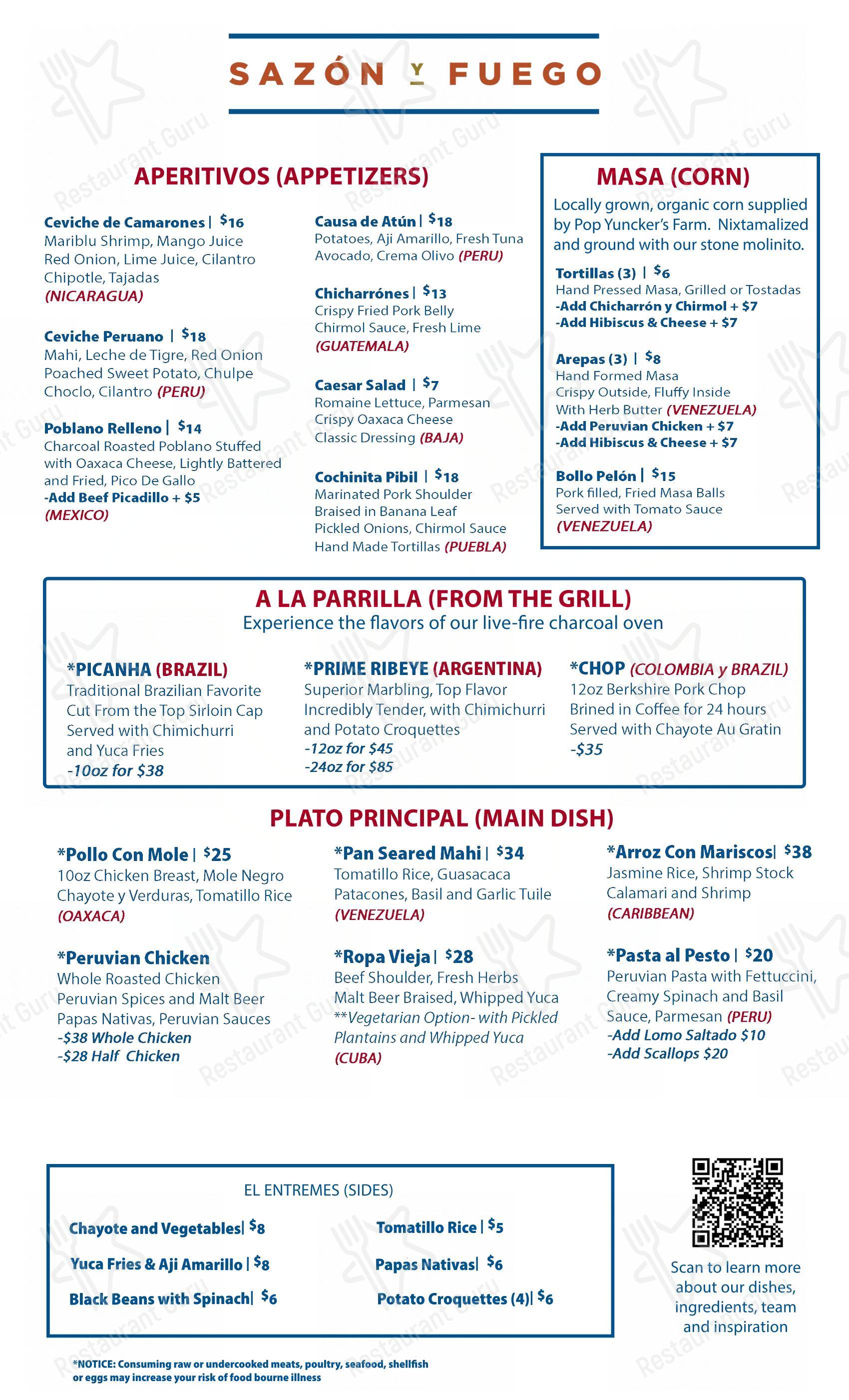 Menu at Sazón y Fuego restaurant, Newburgh