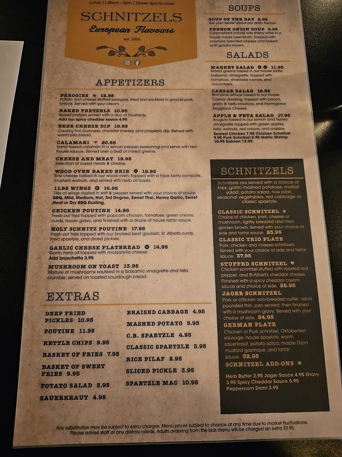 Menu at Schnitzels pub & bar, Cornwall