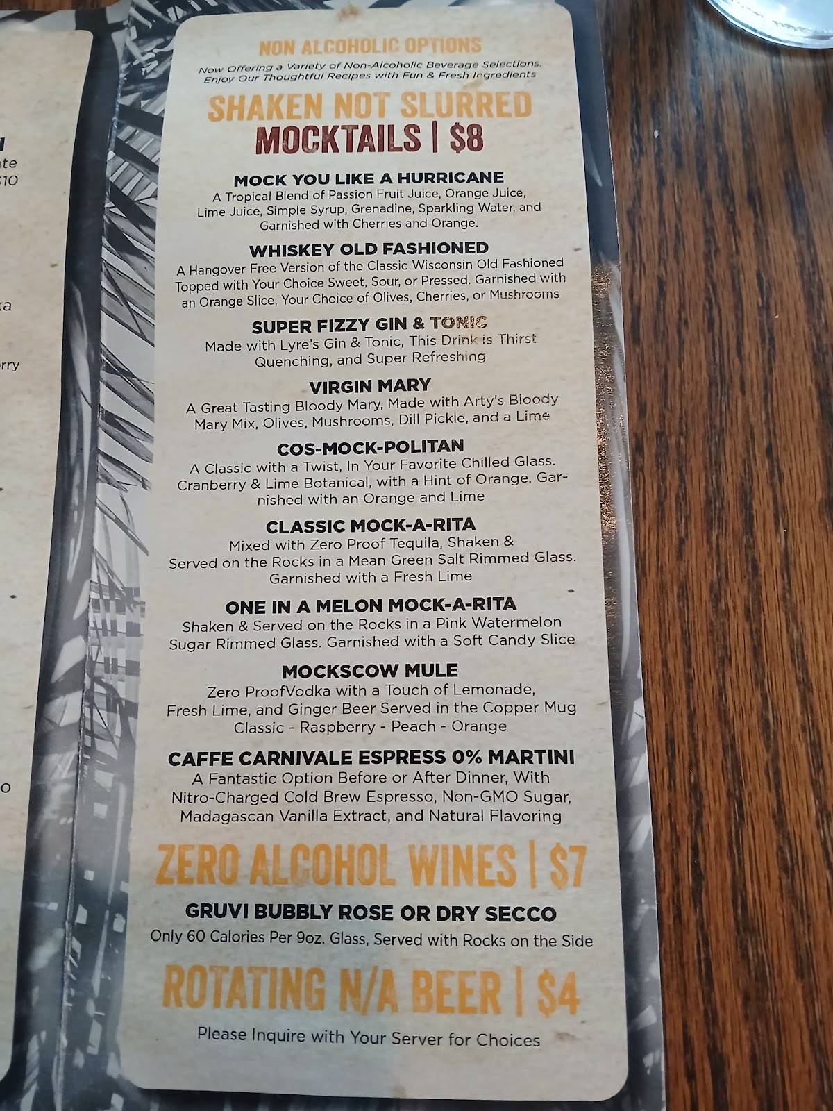 Menu at The Palms Supper Club, Schofield