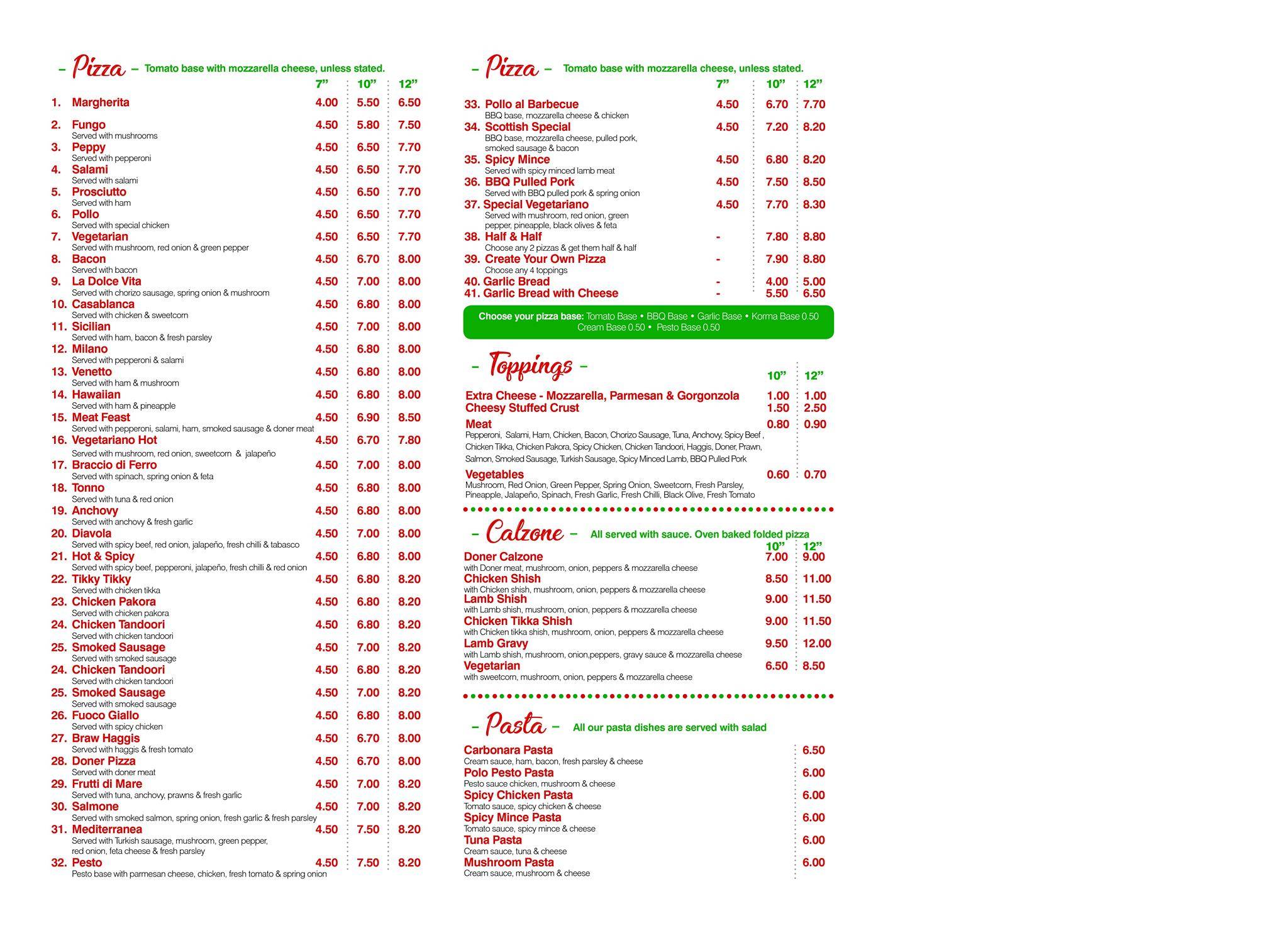 Carta de pizzería Scoffable Marmaris Pizza & Kebab Annan, Annan