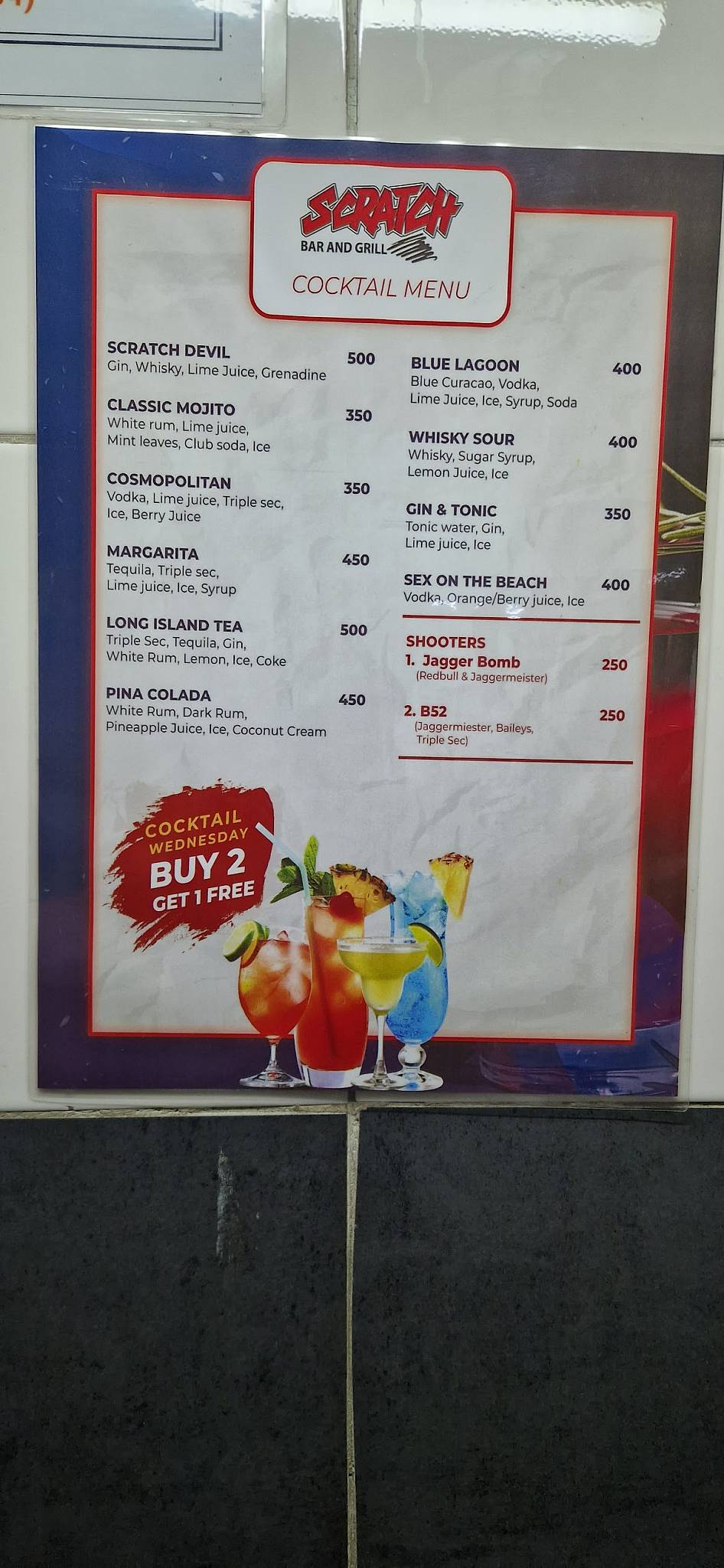 Menu at Scratch Bar, Nairobi