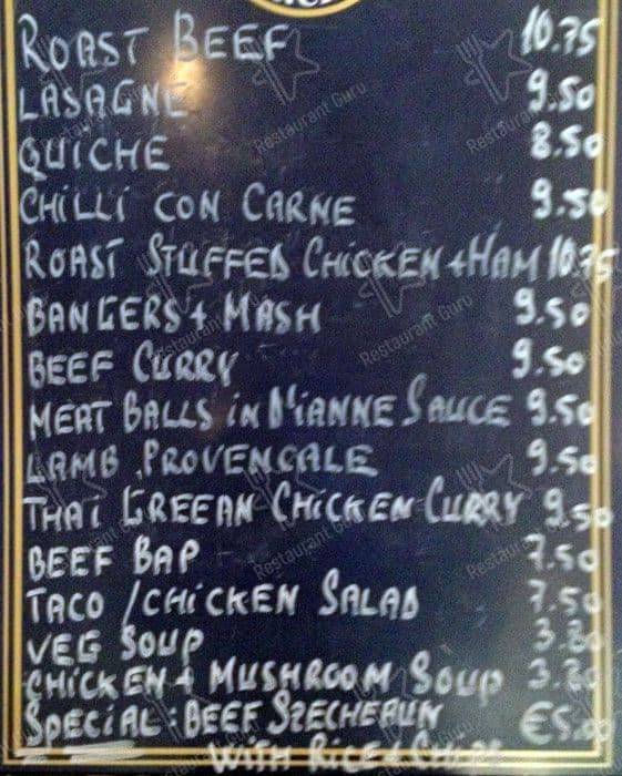 Menu at Scruffy Murphy's pub & bar, Dublin
