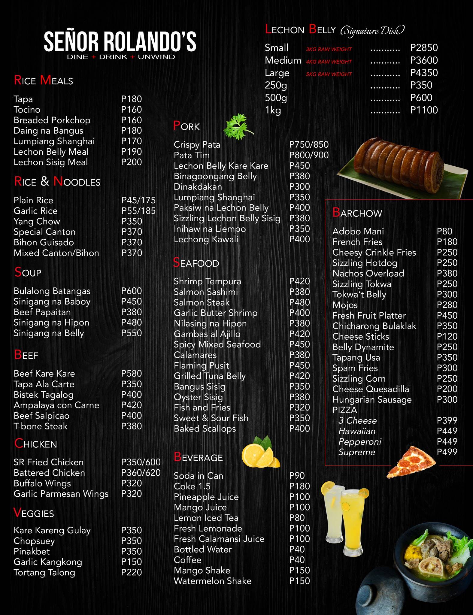 Carta del restaurante Señor Rolando’s Lechon Belly House, Ciudad Quezon