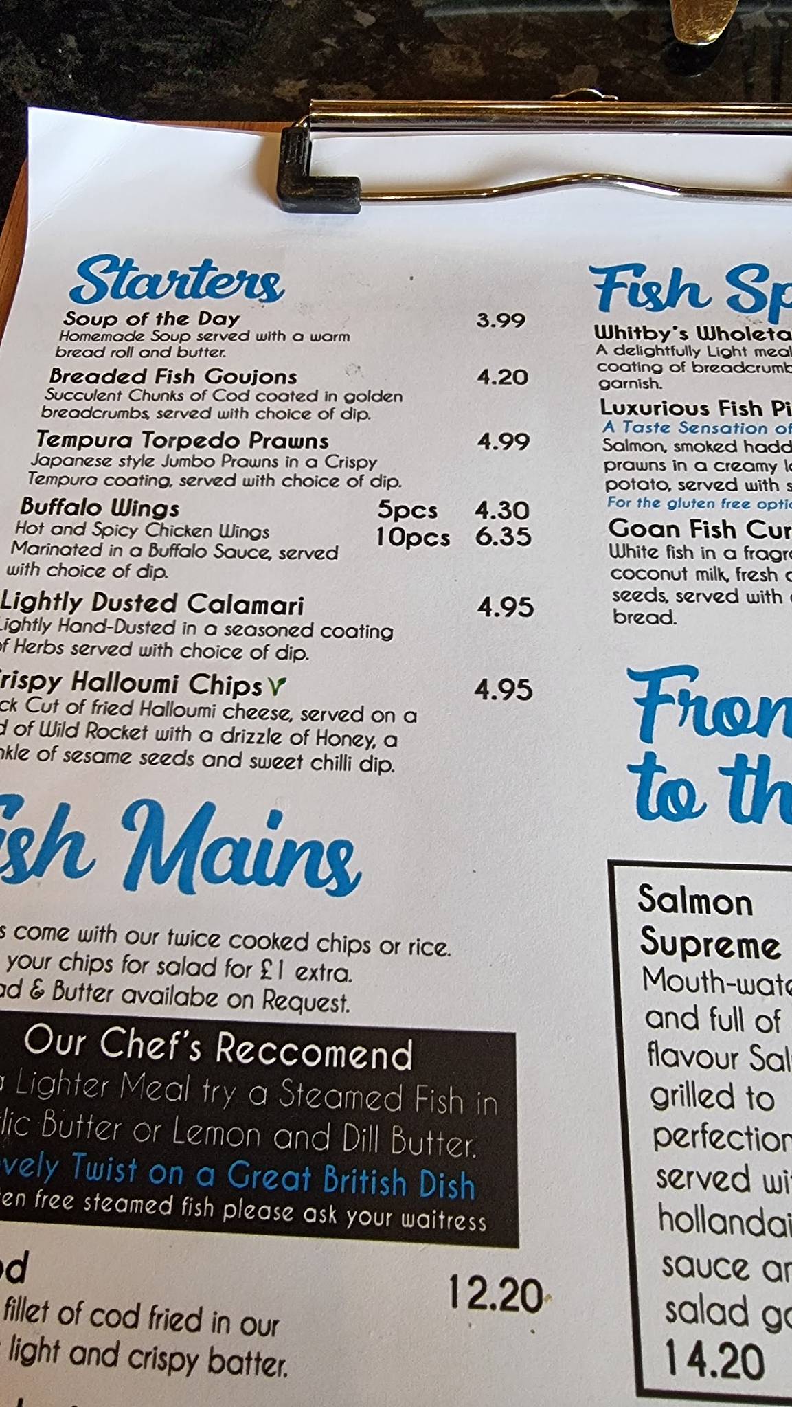 Menu at Sea Fish pub & bar, Conisbrough