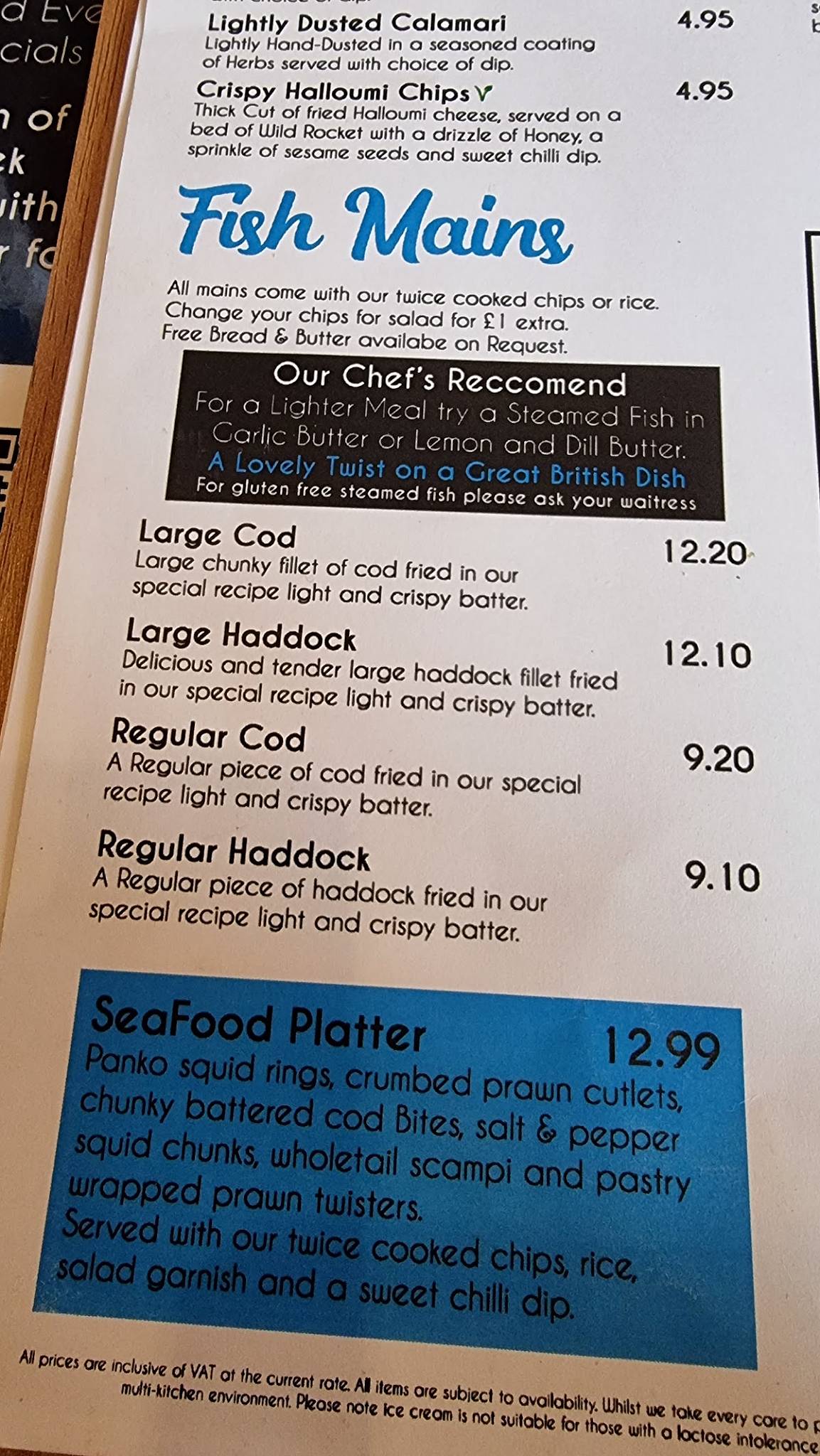 Menu at Sea Fish pub & bar, Conisbrough