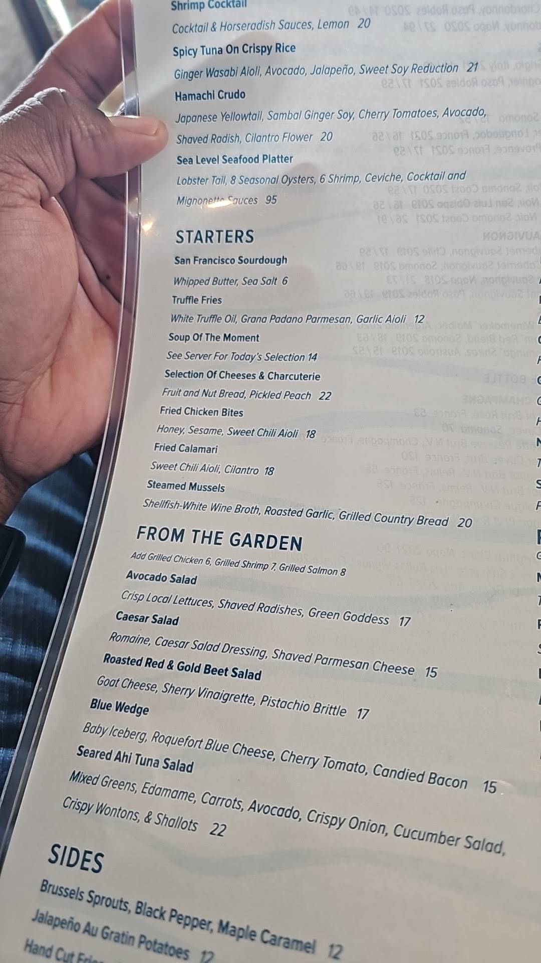 Menu at Sea Level Restaurant and Lounge, Redondo Beach