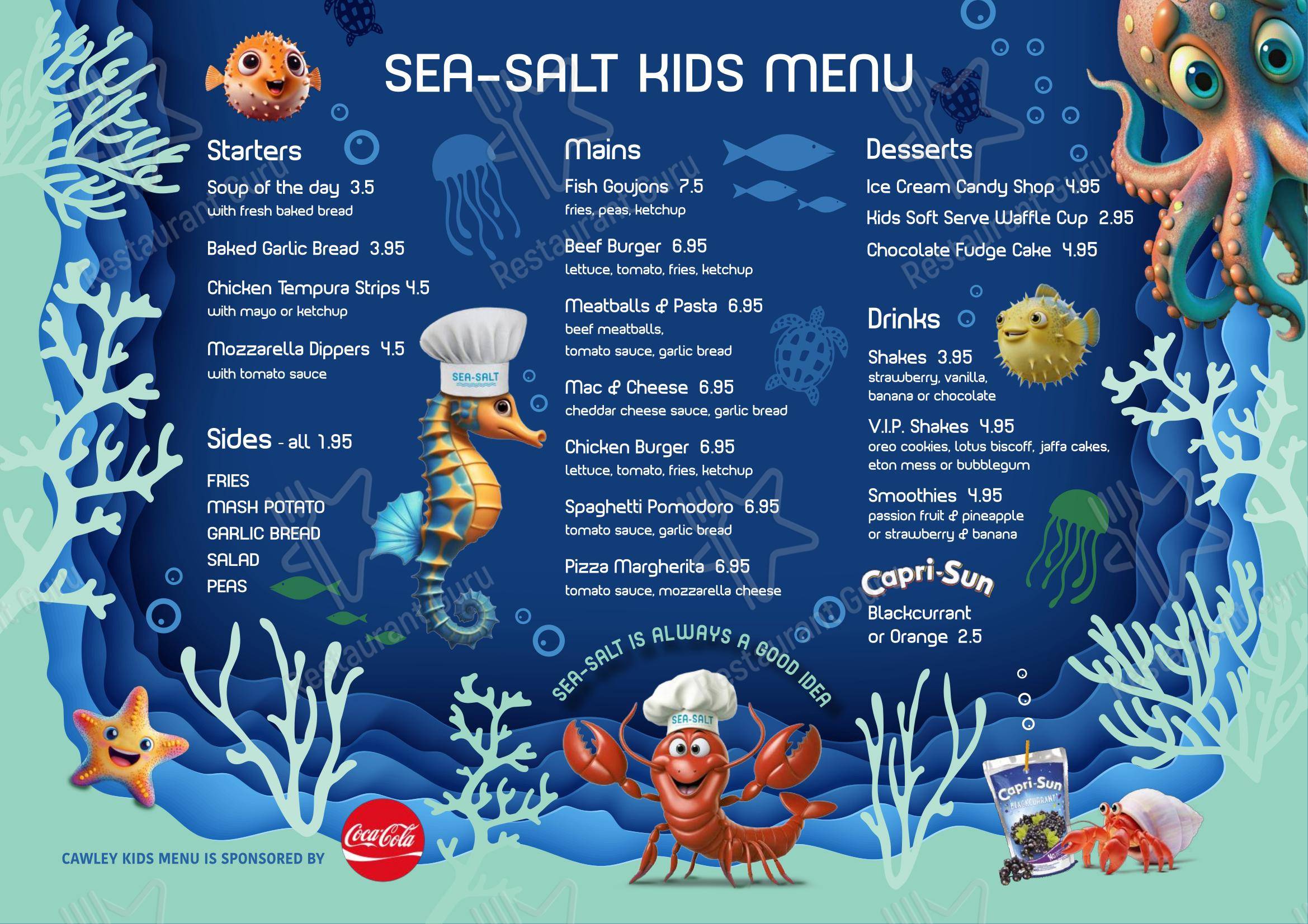 Menu at Sea-Salt restaurant, Falkirk