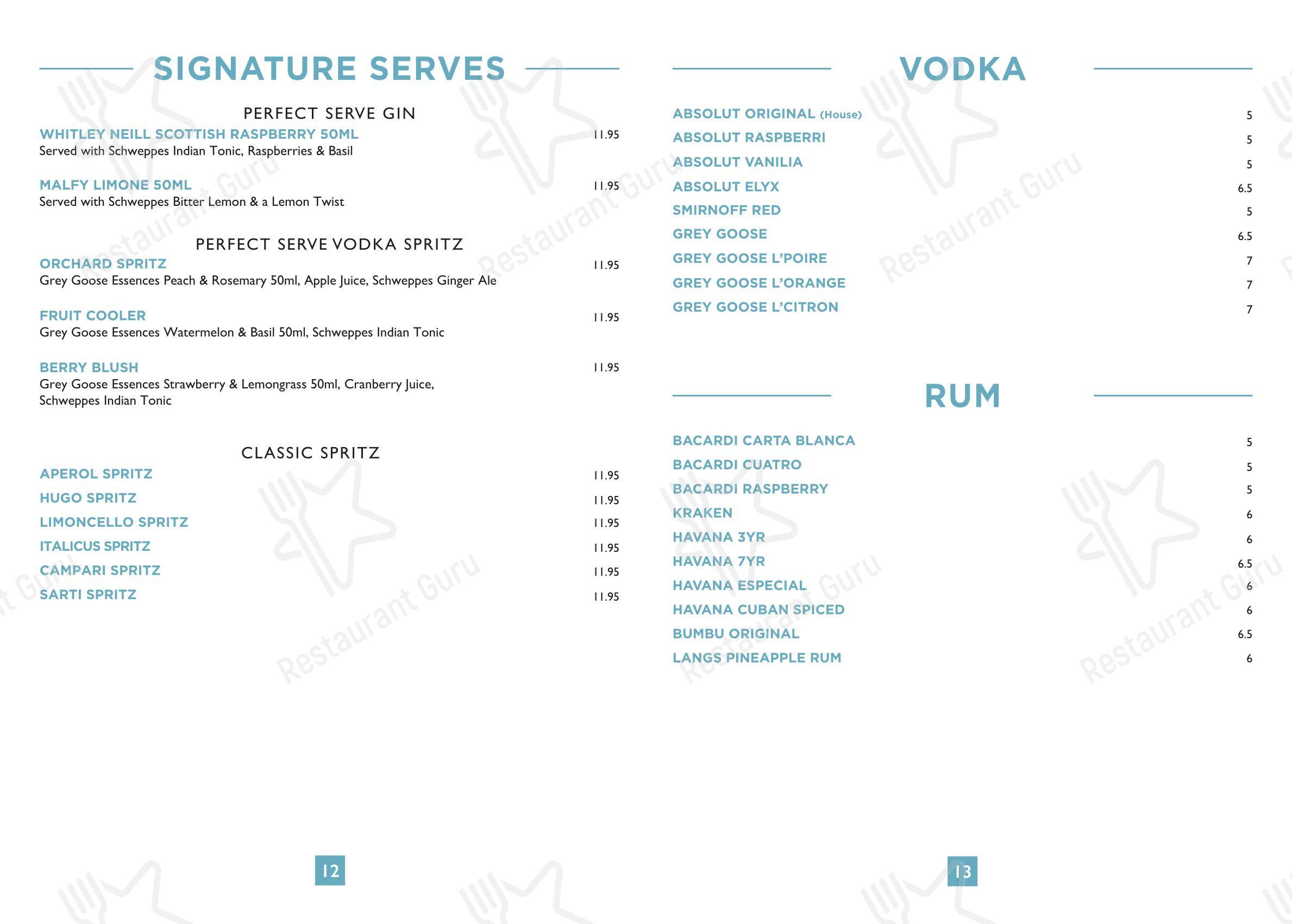 Menu at Sea-Salt restaurant, Falkirk
