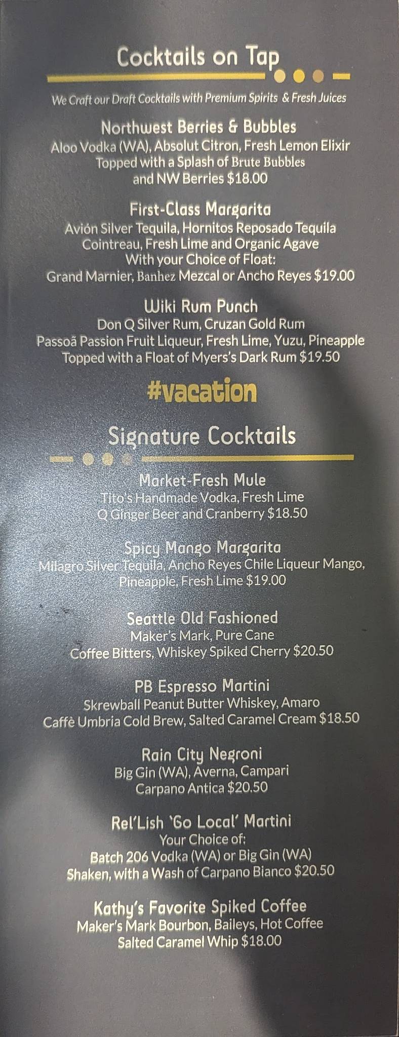 Menu at Rel'Lish Burger Lounge restaurant, SeaTac