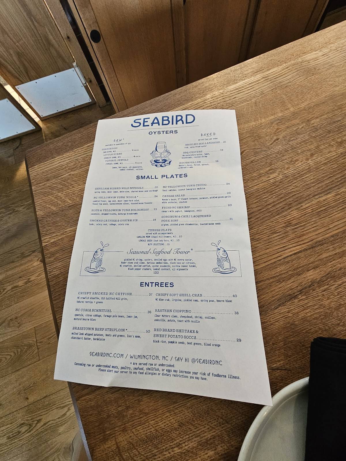 Menu at Seabird pub & bar, Wilmington