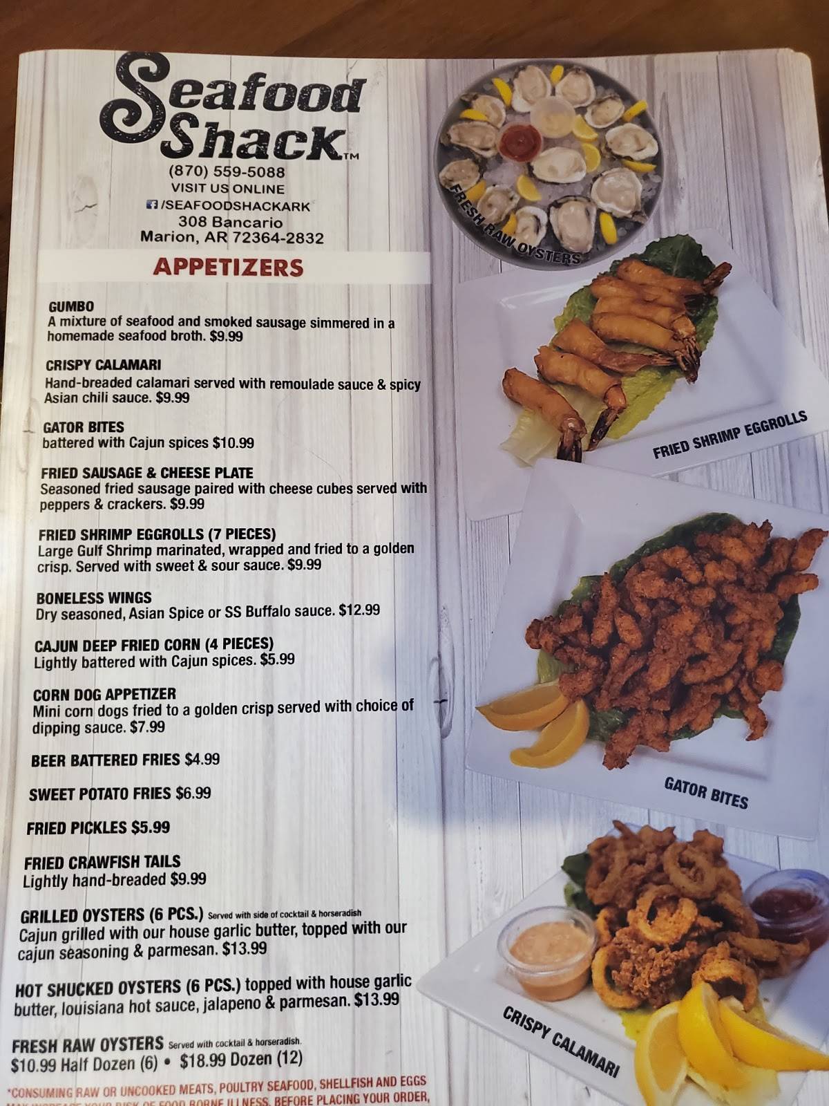 Menu at Seafood Shack restaurant, Marion