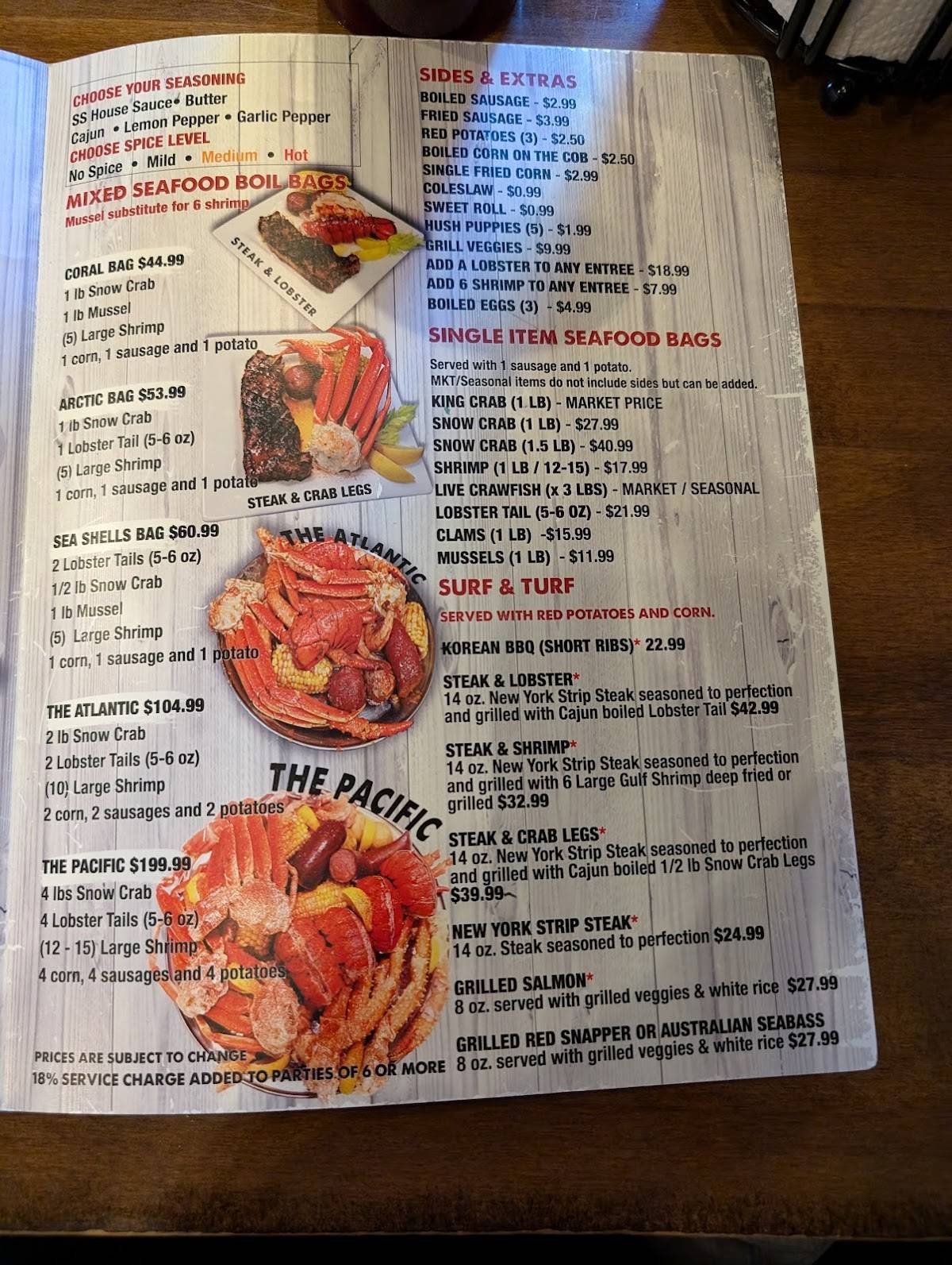 Menu at Seafood Shack restaurant, Marion