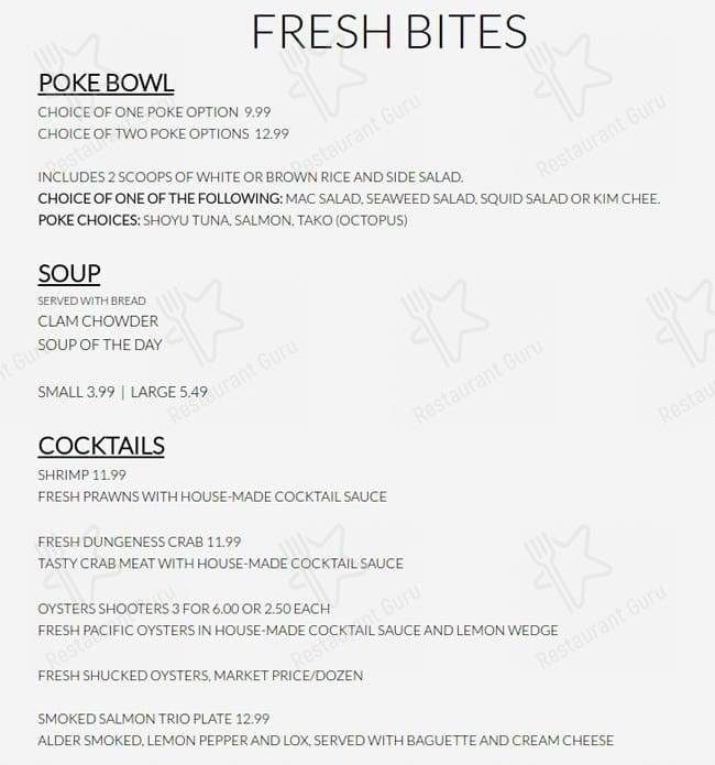 Menu at Seattle Fish Guys restaurant, Seattle