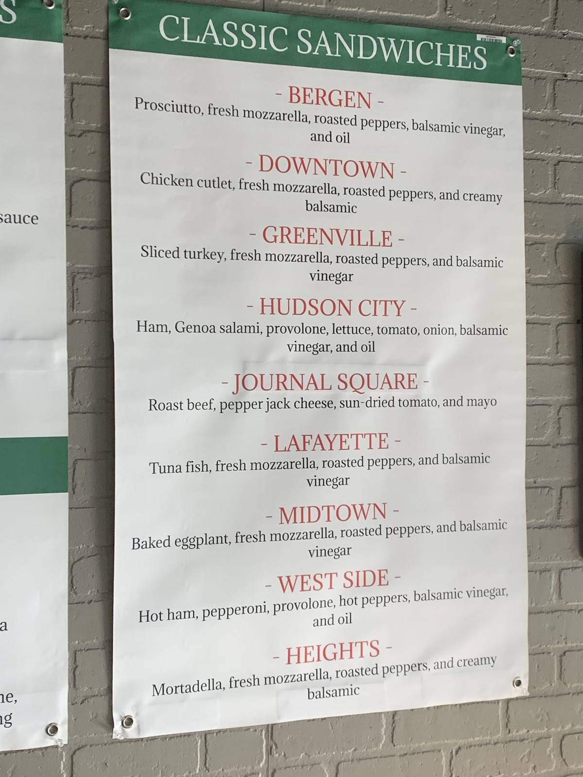 Menu at Second Street Bakery, Jersey City