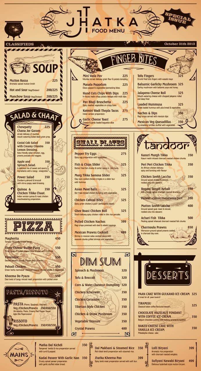 Menu at Anomaly, Mumbai