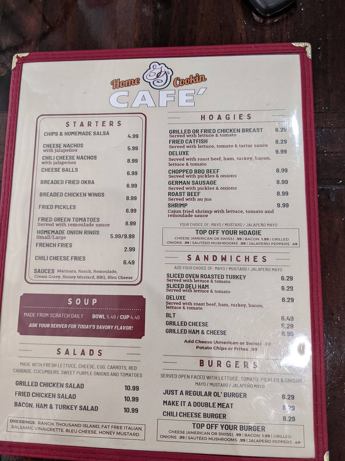 Menu at Gg's Cafe, Seguin