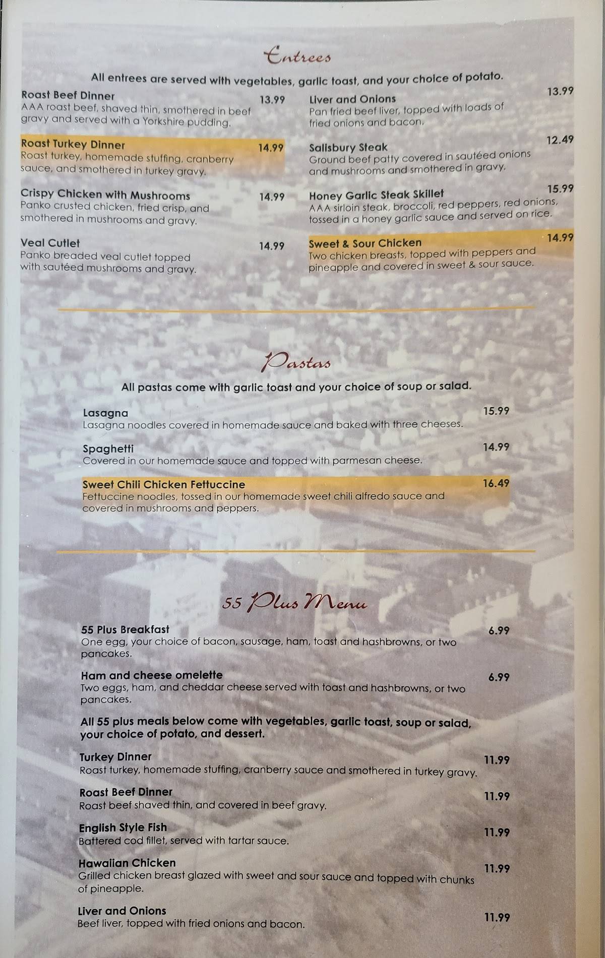Menu at Seine River Cafe, Winnipeg