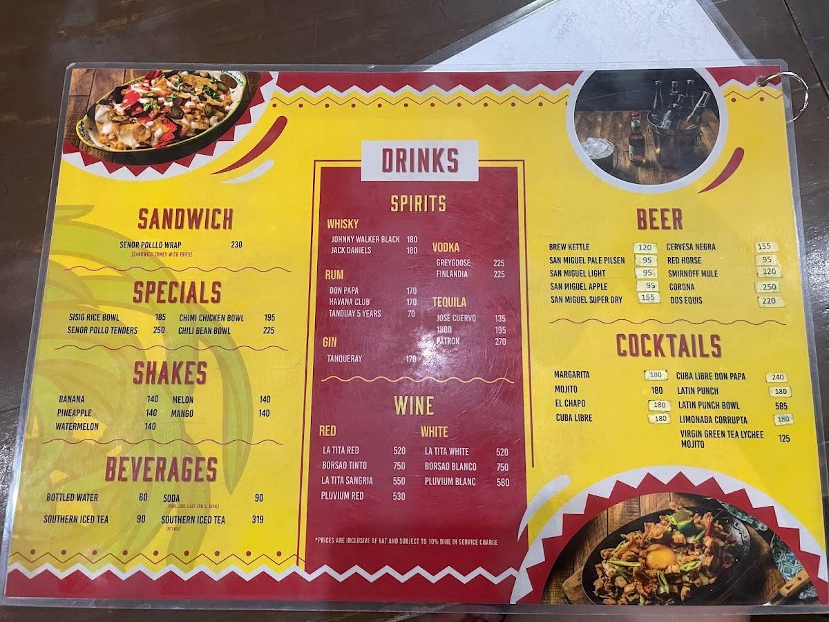 Menu at Señor Pollo restaurant, Pasig