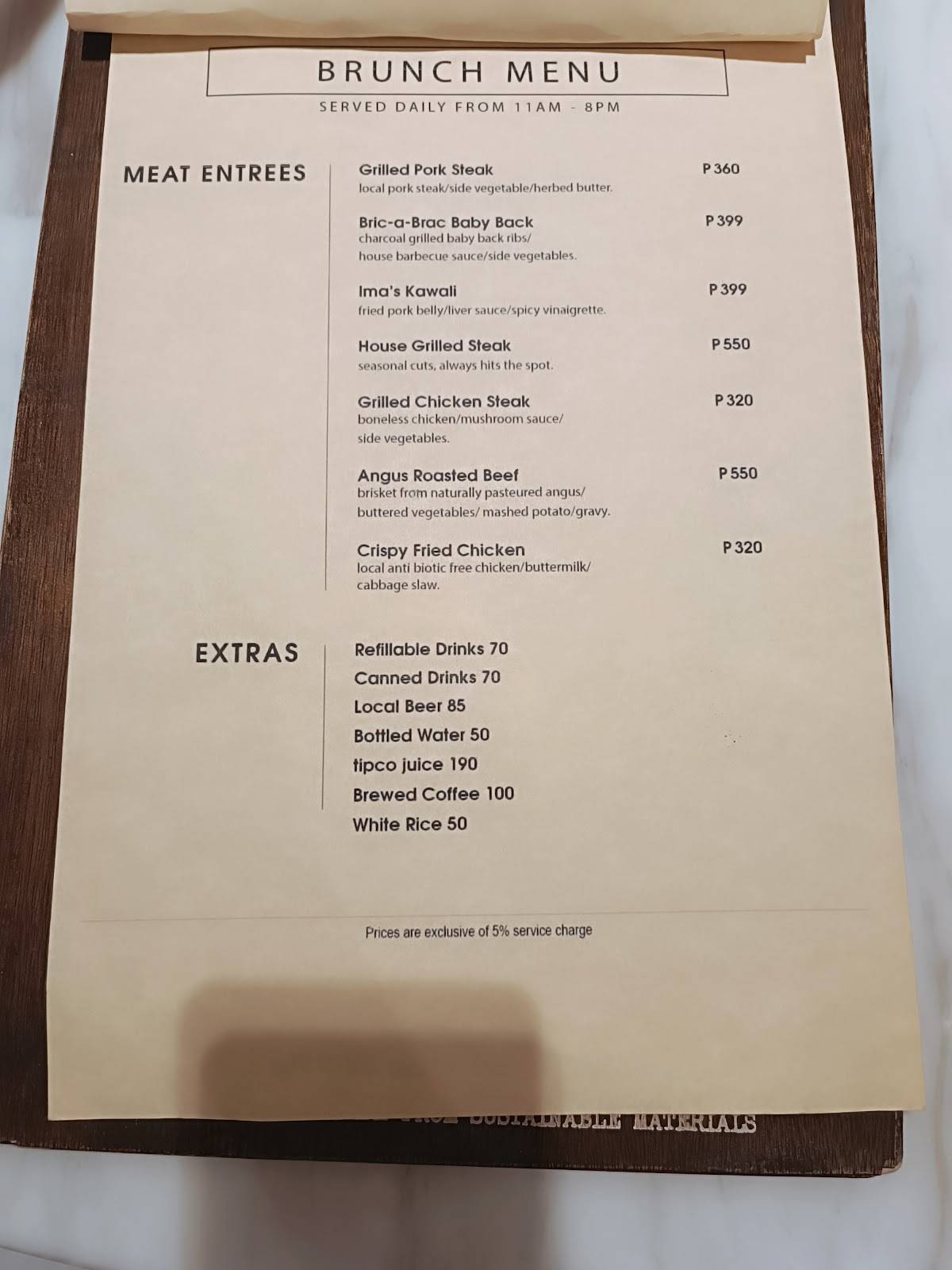 Menu at Sentro 1850 restaurant, Cagayan de Oro