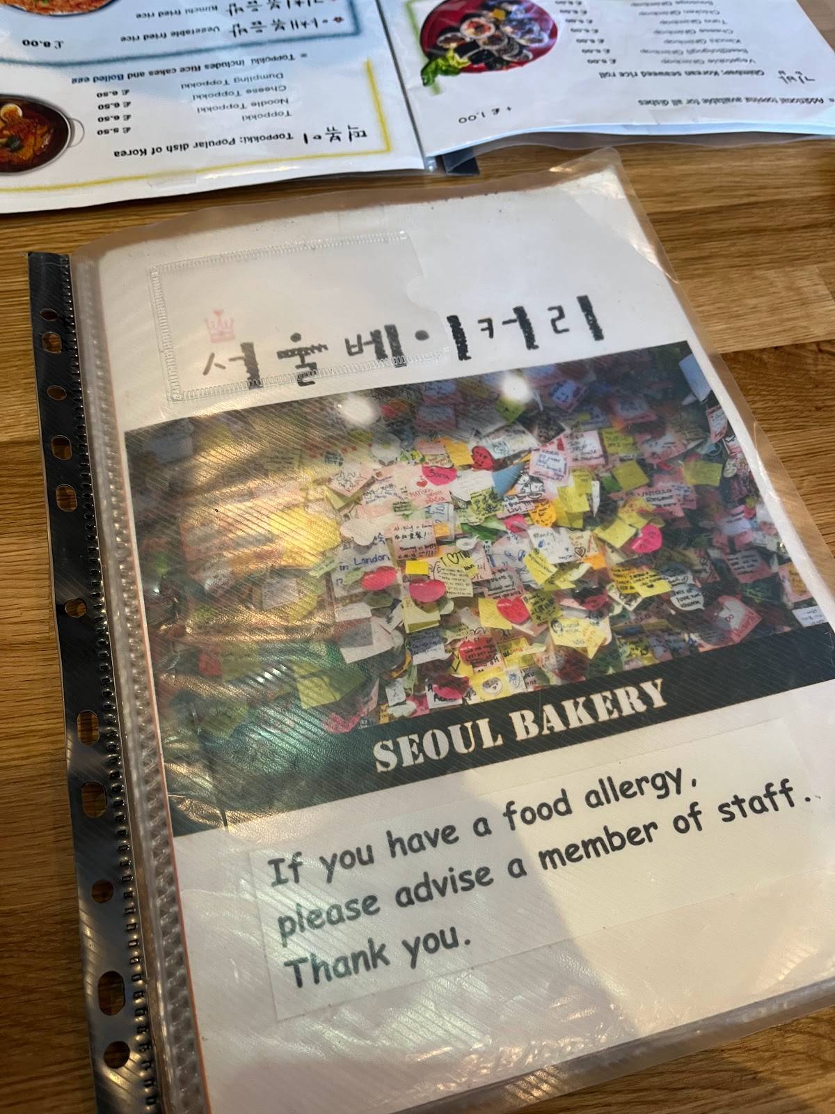 Menu at Seoul Bakery (sb), London, 14 Great Russell St