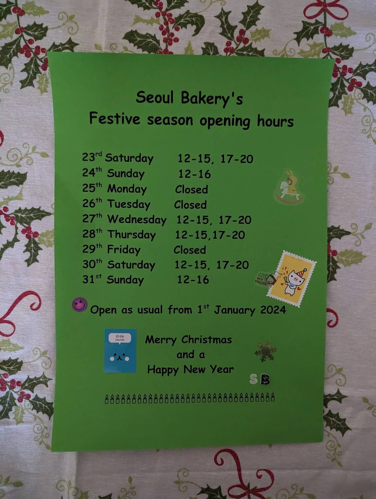 Menu at Seoul Bakery (sb), London, 14 Great Russell St