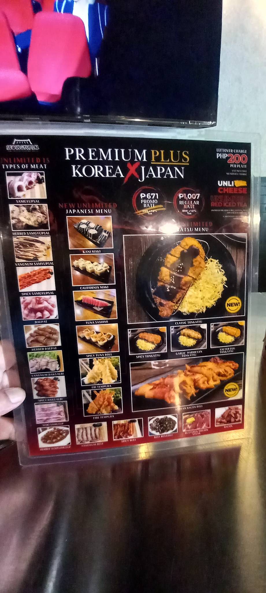 Menu at Seoulgyupsal BGC restaurant, Taguig