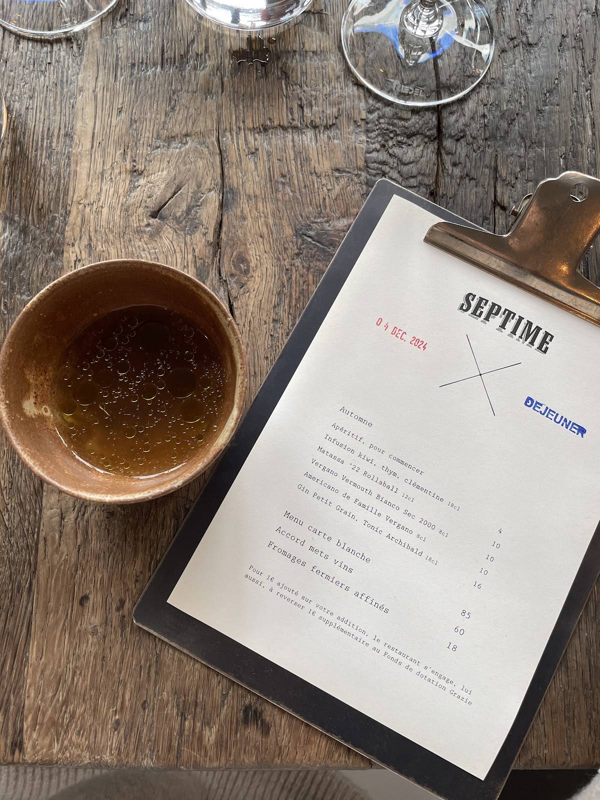 Menu at Septime restaurant, Paris, 80 Rue de Charonne