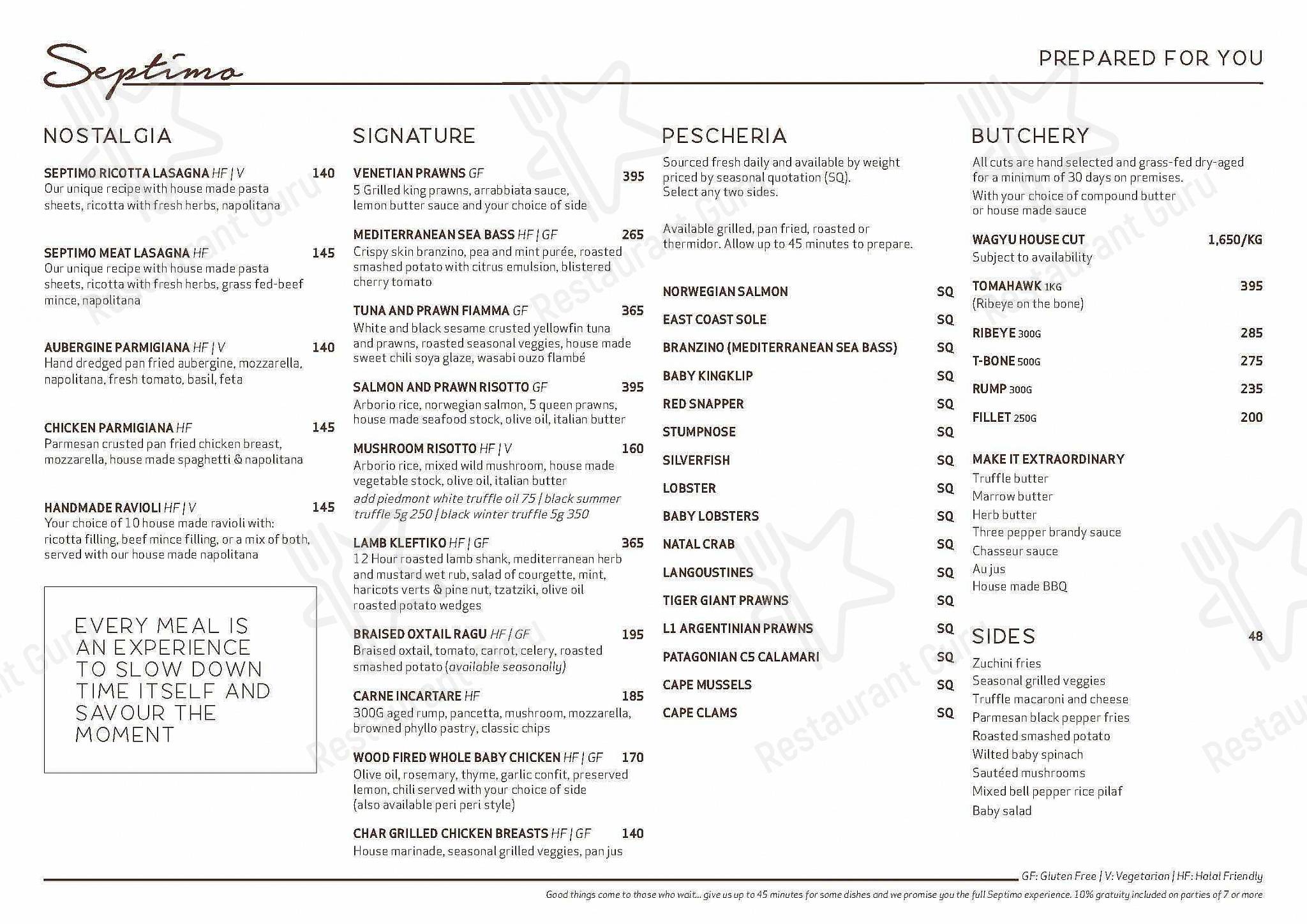 Menu at Septimo Italian Market & Restaurant, Sandton