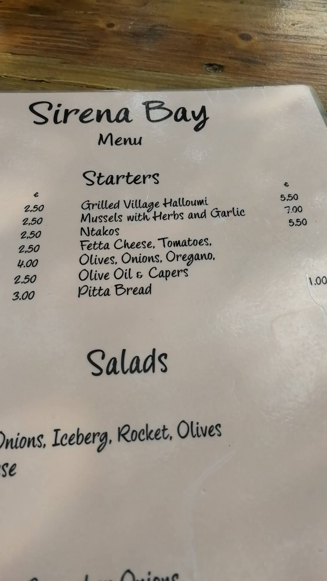 Menu at Serena Beach Restaurant, Pernera, Vrysoudion 115