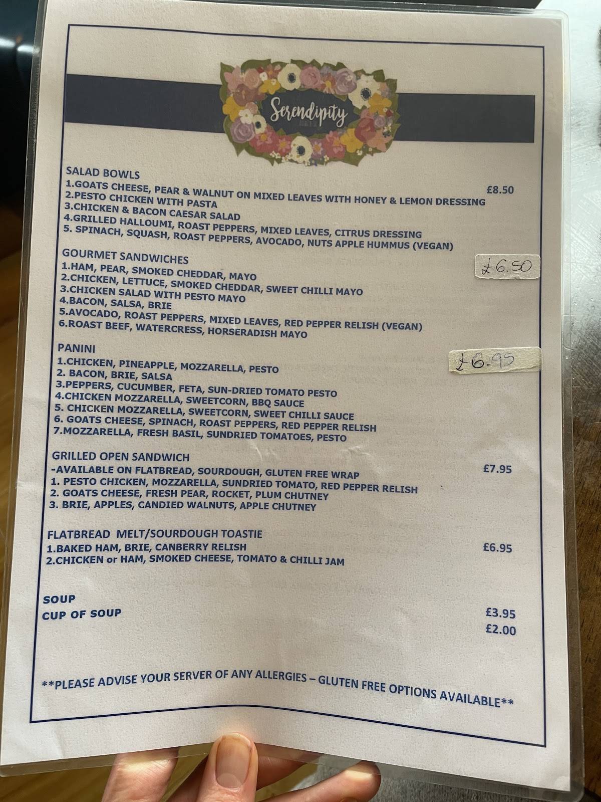 Menu at Serendipity Artisan Cafe Bar, Omagh