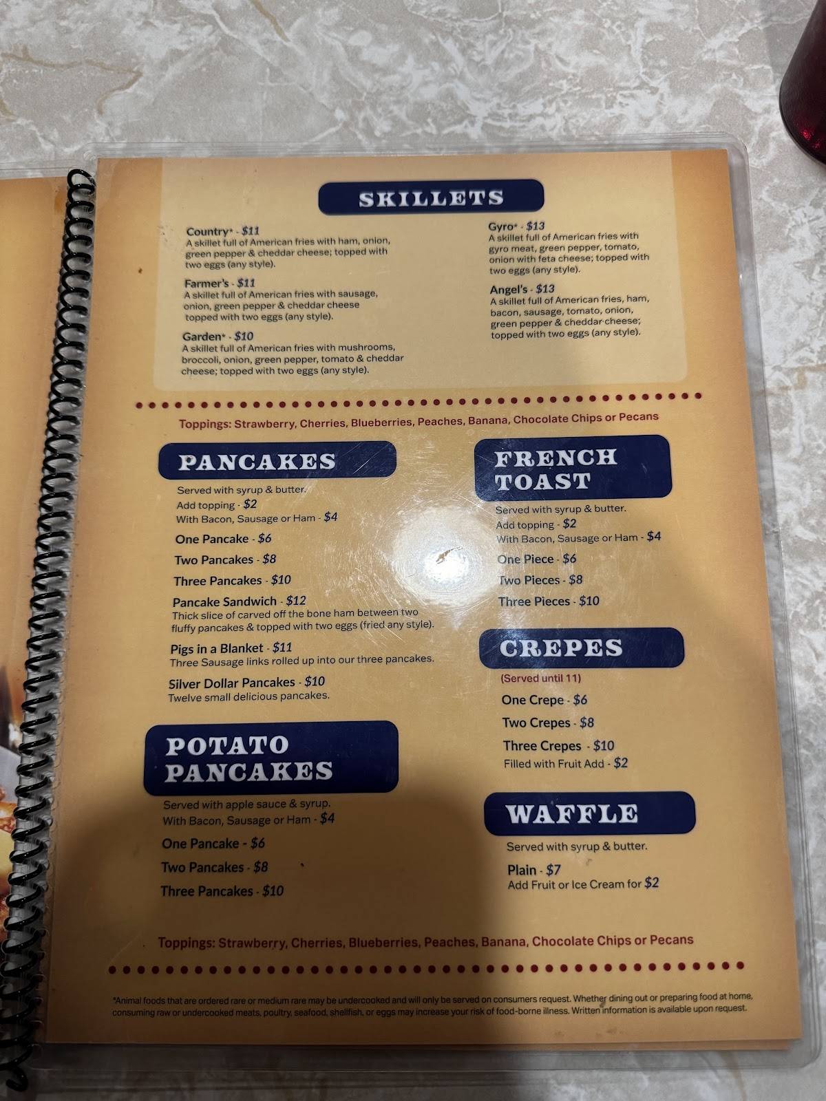 Menu at Seven Angels restaurant, Chilton
