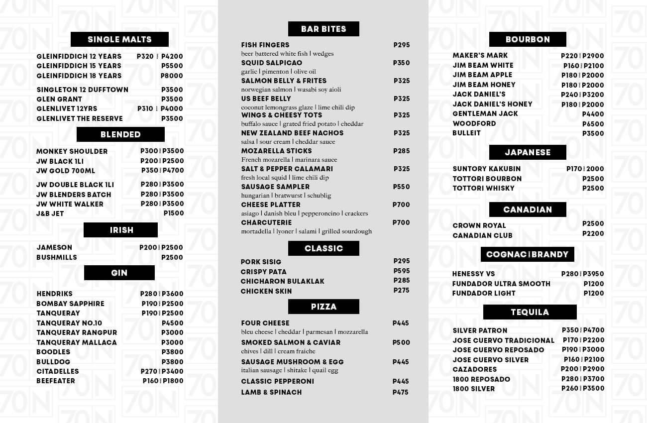 Menu at Seventy N Coffee + Drinkery restaurant, Iloilo City, Diversion Rd