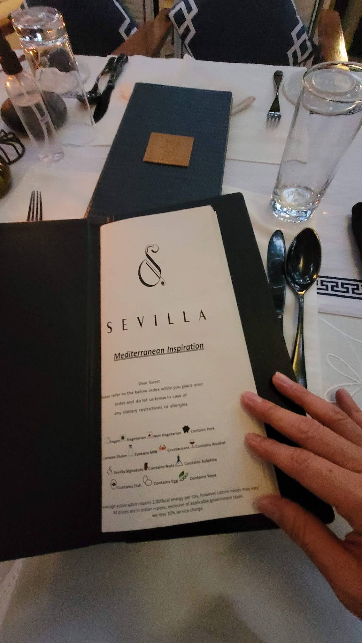 Menu at Sevilla, New Delhi, The Claridges