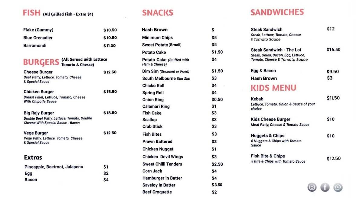 Menu at Seymour Kebab House restaurant, Seymour, 83 Anzac Ave