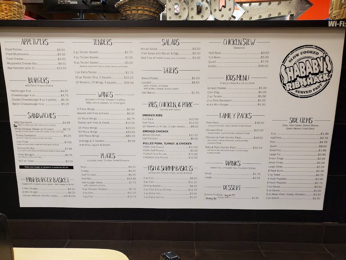 Menu at Shababy's Rib Shack BBQ, Harvest